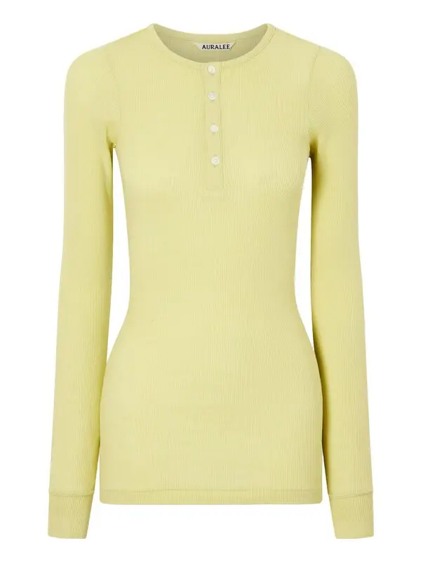 Auralee Ribbed Cotton Henley T-shirt - Yellow