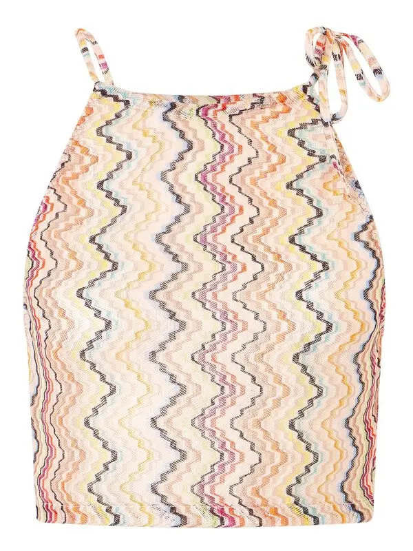 Missoni Cropped Gathered Striped Mesh Halterneck Top - Orange