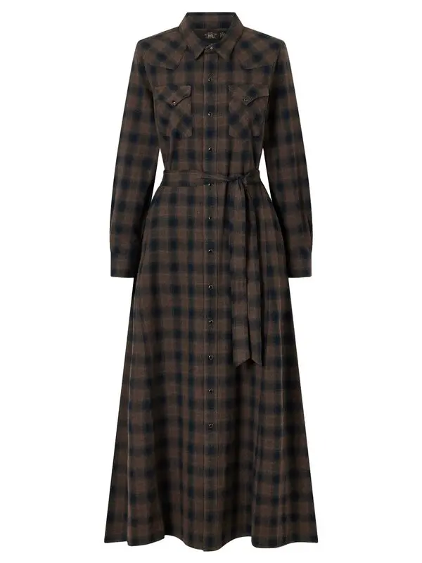 Ralph Lauren Belted Checked Cotton Maxi Shirt Dress - Brown