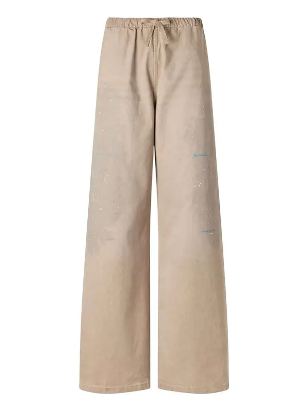 Acne Studios Paint-splatter Cotton-twill Wide-leg Trousers - Beige