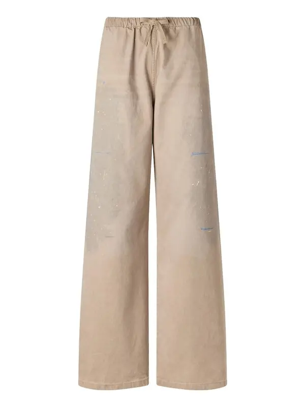 Acne Studios Paint-splatter Cotton-twill Wide-leg Trousers - Neutrals