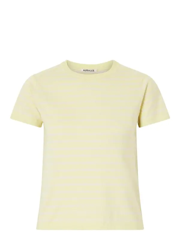 Auralee Knitted Striped Cotton T-shirt - Yellow