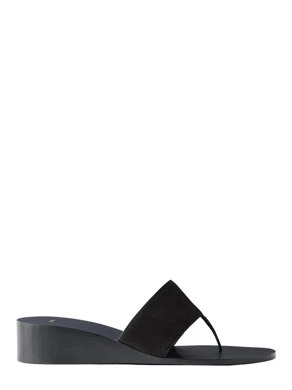 JUDE Lucille Nubuck Wedge Thong Sandals - Black