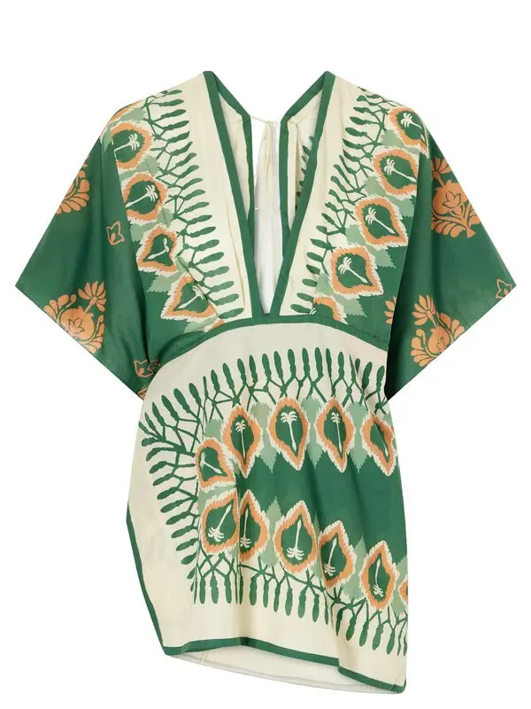 Johanna Ortiz Inundada De Color' Printed Cotton-voile Mini Dress - Green