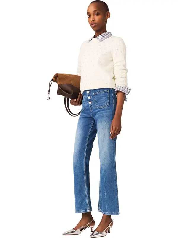 Maje Straight-cut Flare Jeans With Clover Detail - Blue