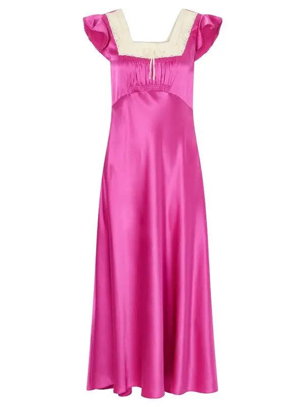 DÔEN Corina Lace-trimmed Silk-satin Midi Dress - Pink