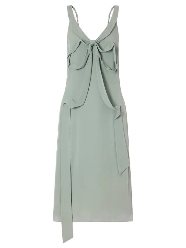 Acne Studios Dowla Silk Crepe De Chine Midi Dress With Oversized Bow Detail - Green