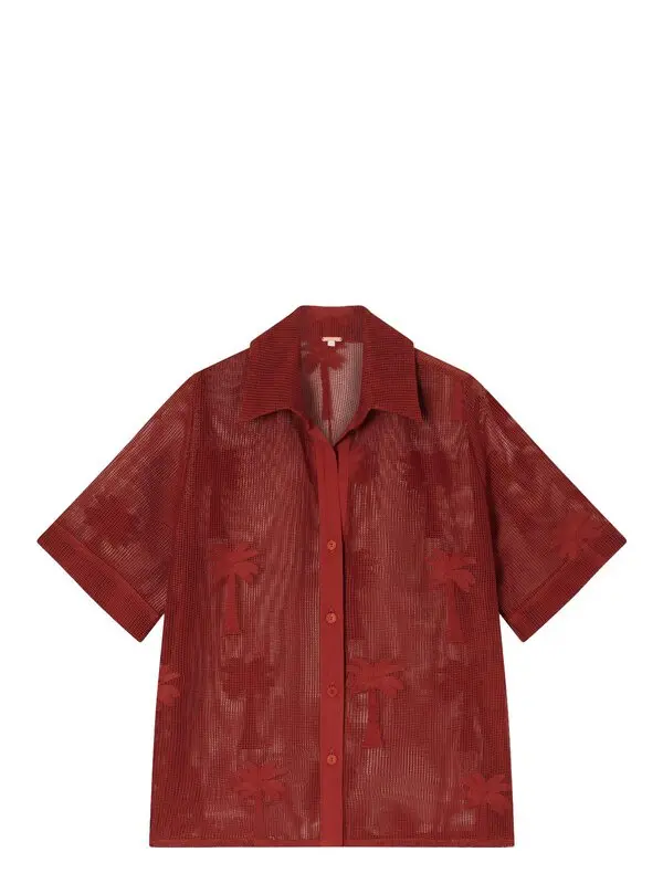 Johanna Ortiz Palm Tree Motif Mesh Shirt - Burgundy