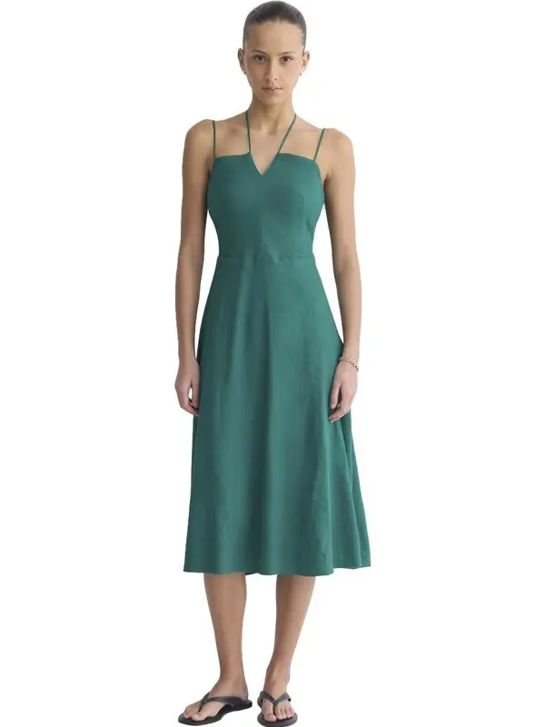 Everlane Stretch Linen Tie-neck Midi Dress - Evergreen