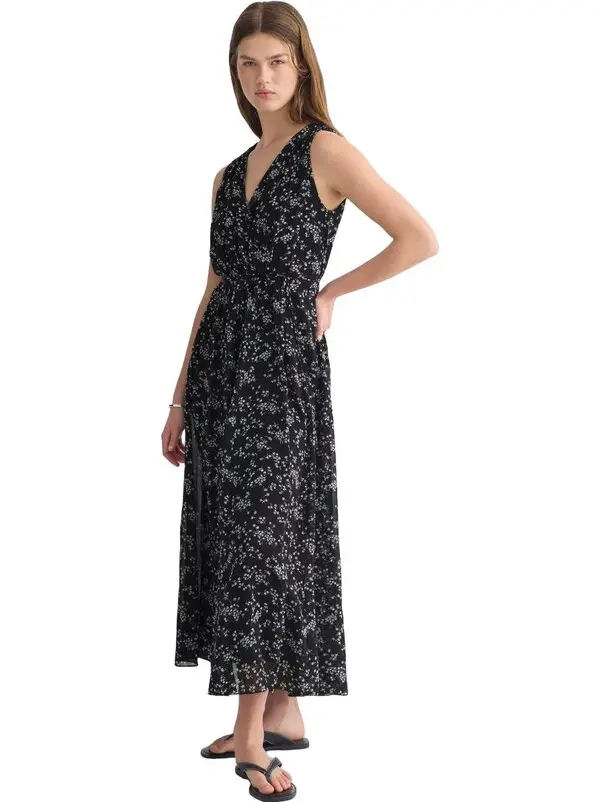 Everlane Sleeveless Silk Georgette Maxi Dress - Floral/black