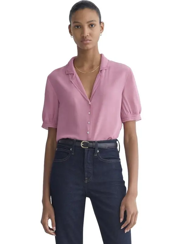 Everlane Notch Collar Shirt In Silk Georgette - Heather Rose