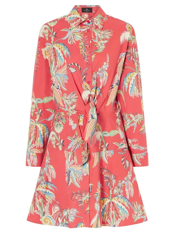 Etro Knotted Printed Cotton-blend Mini Dress - Red