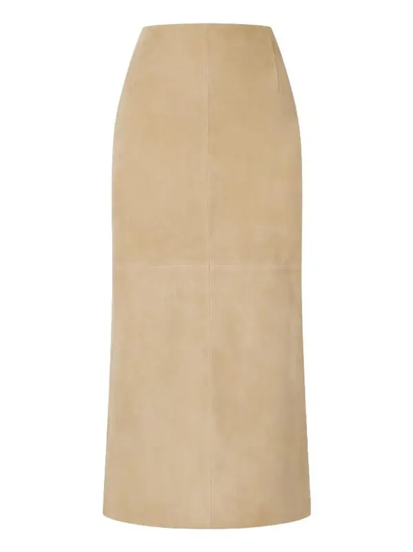 Nour Hammour Selly Suede Midi Skirt - Neutrals