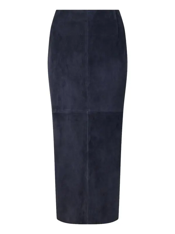Nour Hammour Selly Suede Midi Skirt - Navy