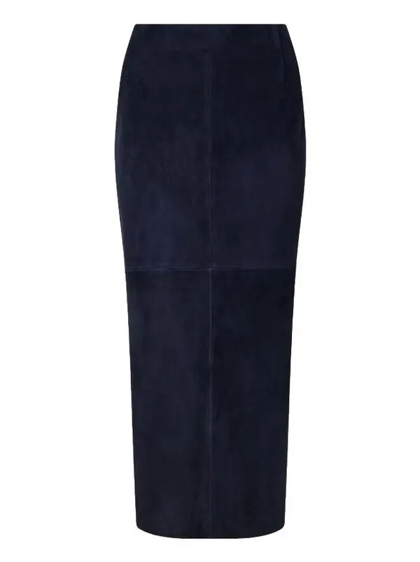 Nour Hammour Selly Suede Midi Skirt - Navy
