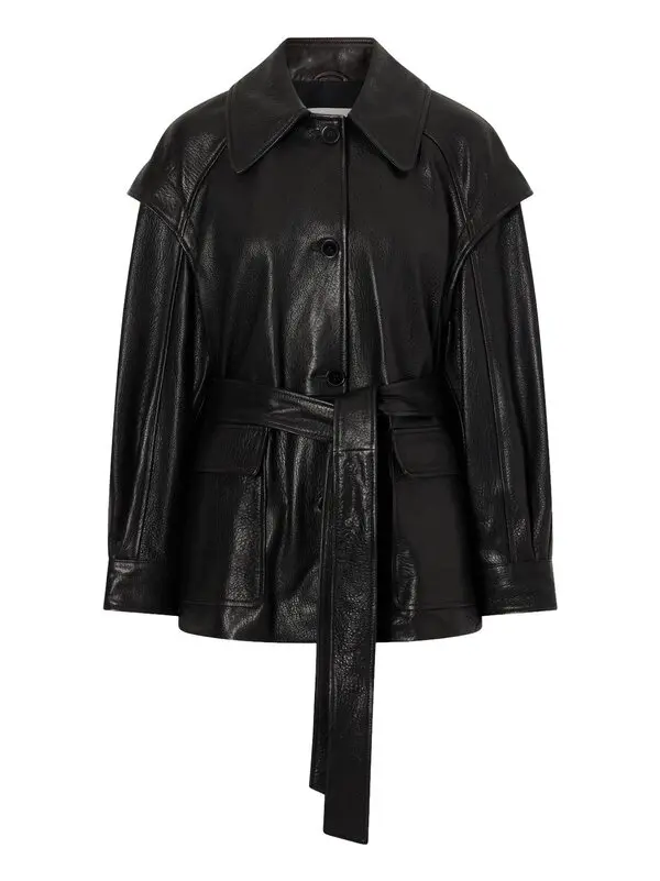 Nour Hammour Perrin Belted Full-grain Leather Jacket - Black