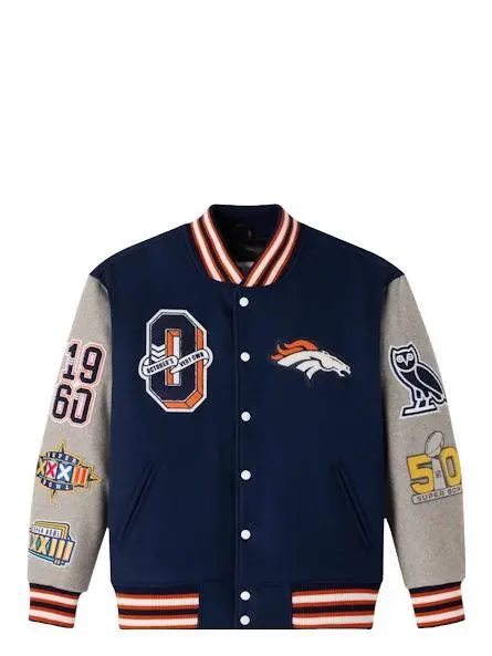 OVO X Nfl Denver Broncos Varsity Jacket - Navy Blue
