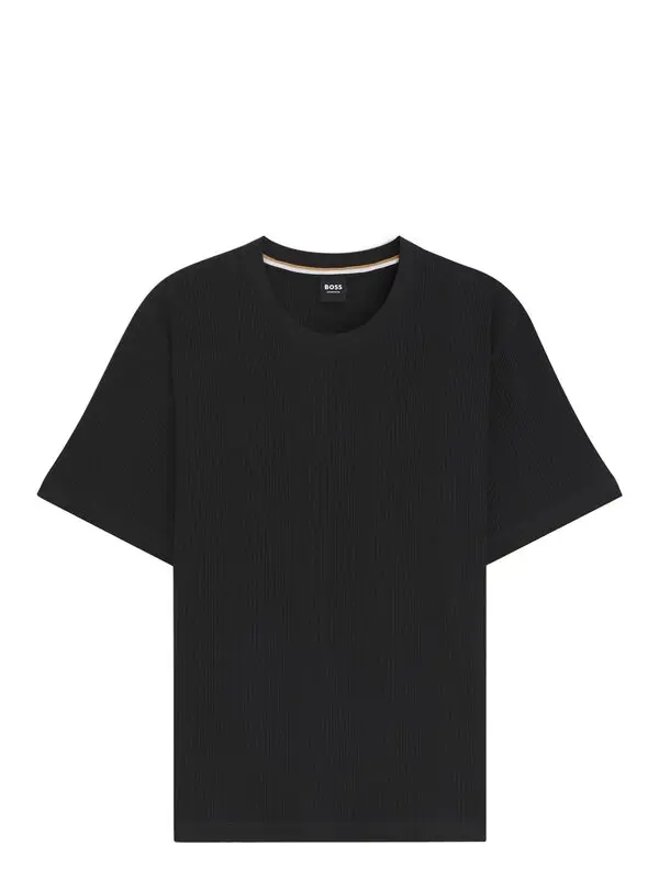 BOSS Cotton-blend T-shirt With Waffle Structure - Black