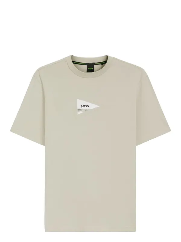 BOSS Regular-fit Photoprint T-shirt In Stretch Cotton - Light Beige