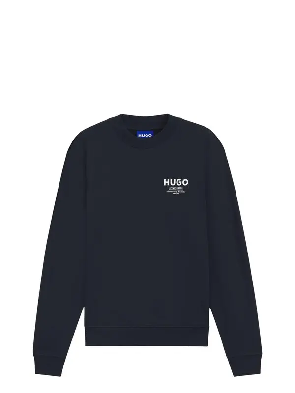 Hugo French Terry Cotton Sweatshirt With Logo Print - Dark Blue