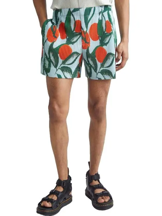 Issey Miyake Pleated Fruit Print Shorts - Blue