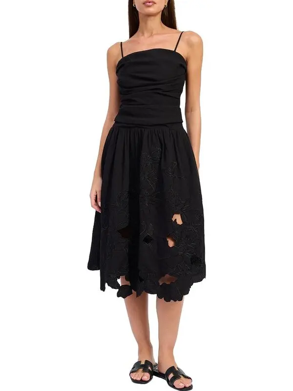 EN SAISON Mabel Embroidered Midi Dress - Black