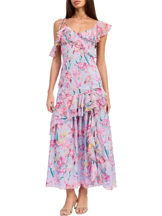 EN SAISON Alyssa Ruffle Asymmetric Maxi Dress - Periwinkle Fuchsia