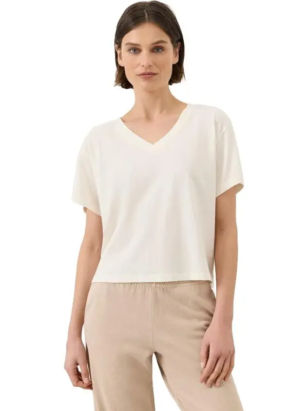 PACT Organic Cotton Vintage Jersey V-neck Tee - Cream