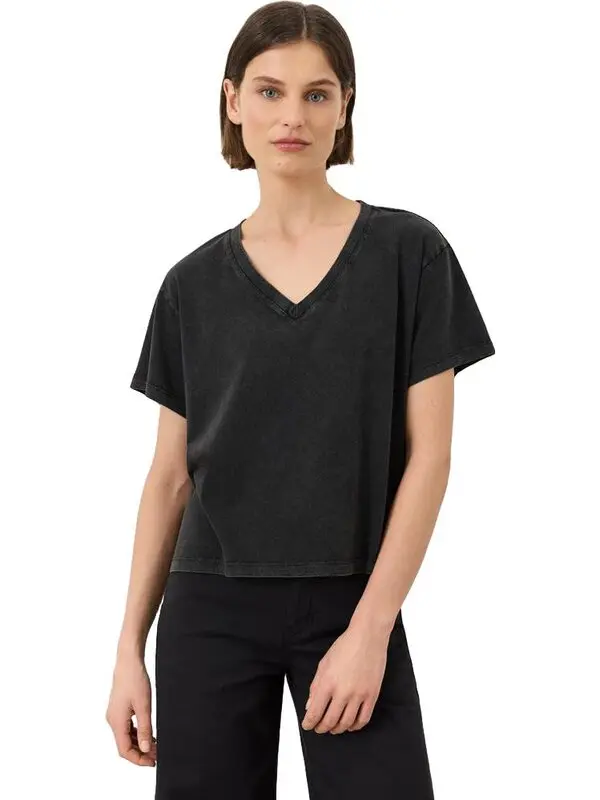 PACT Organic Cotton Vintage Jersey V-neck Tee - Washed Black