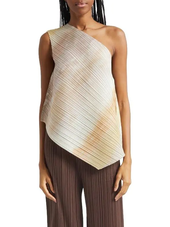 Issey Miyake One-shoulder Pleated Top - Greige