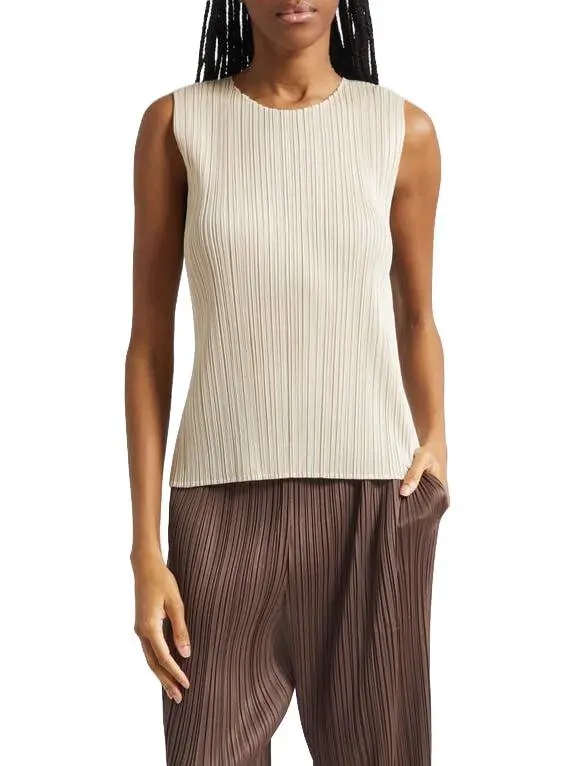 Issey Miyake Pleated Sleeveless Top - Sand Beige