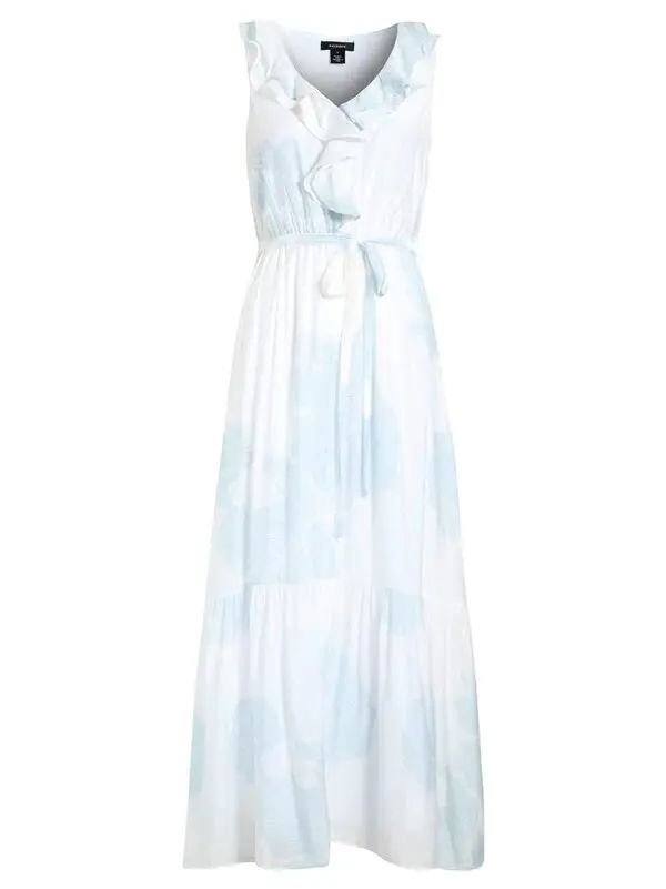 Halogen Ruffle Metallic Tie Waist Sleeveless Maxi Dress - Blue Multi