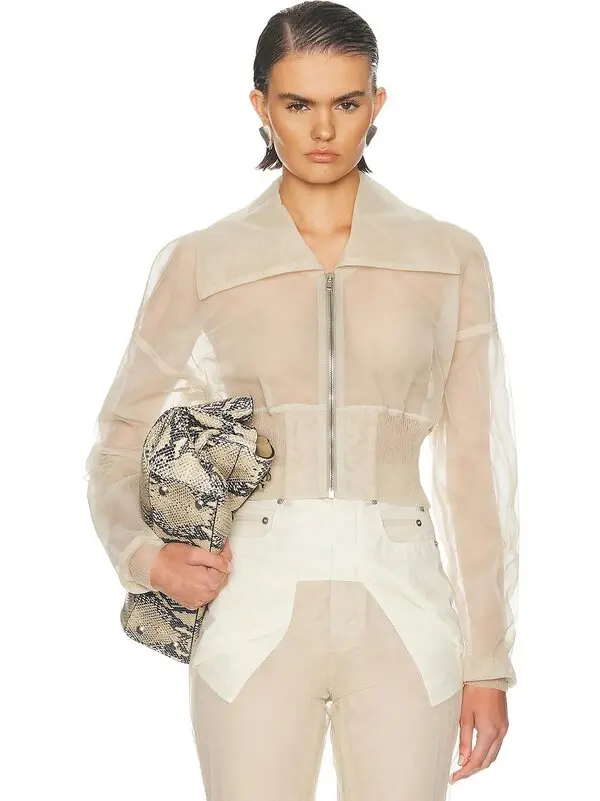 Rick Owens Dracucollar Cropped Bomber Jacket In Tan - Sand