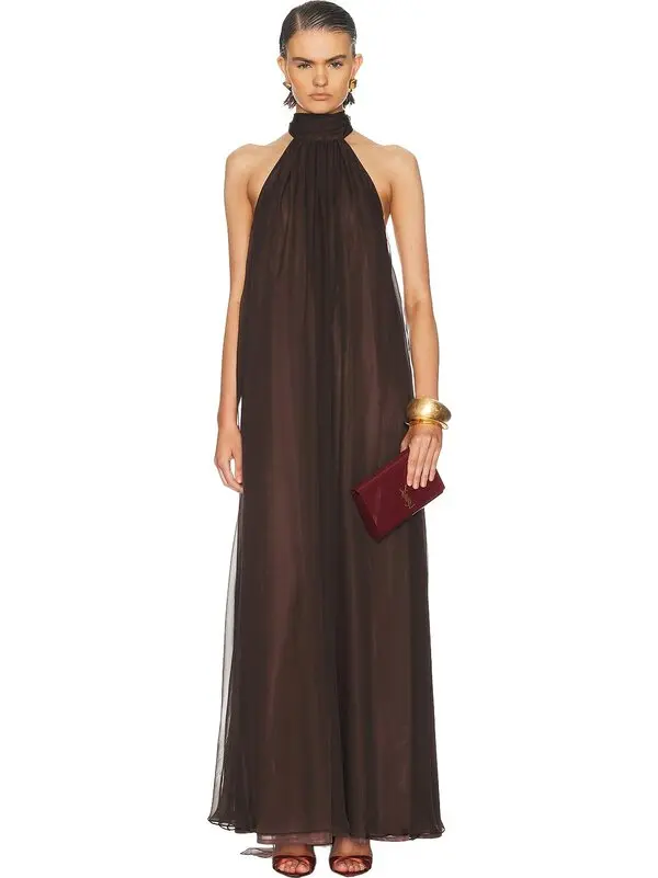 SEV Halterneck Maxi Dress - Chocolate