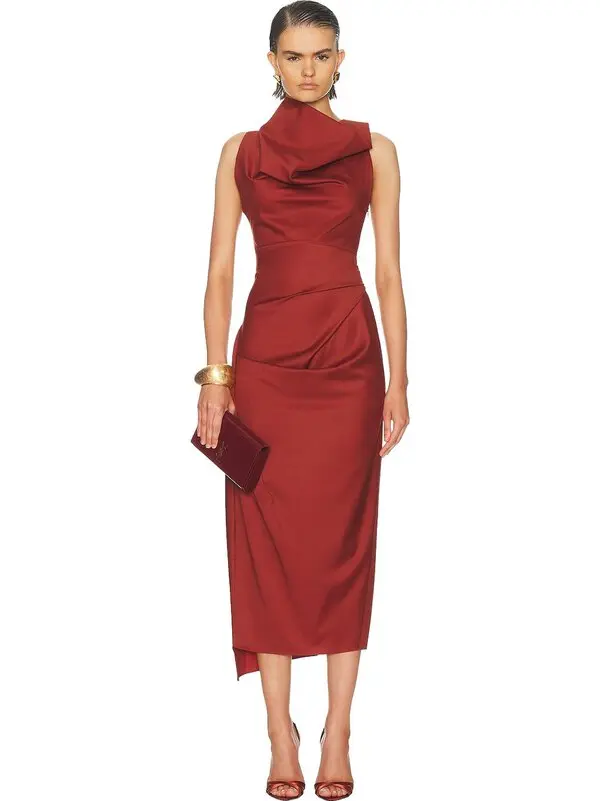 SEV Draped Wool Dress - Terracotta