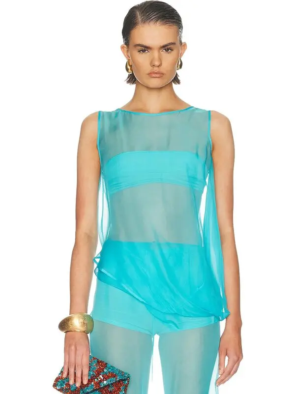 SEV Draped Chiffon Blouse - Turquoise