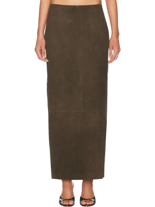 ST. AGNI Suede Column Maxi Skirt - Khaki