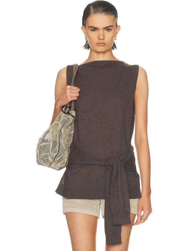 ST. AGNI Fine Merino Tie Waist Top - Mulch