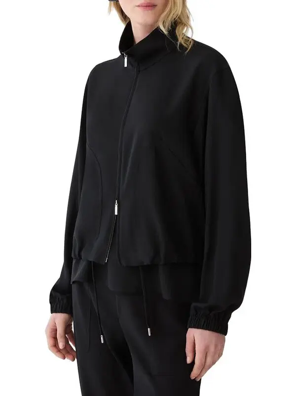 Lafayette 148 New York Stretch Organic Silk Georgette Bomber Jacket - Black