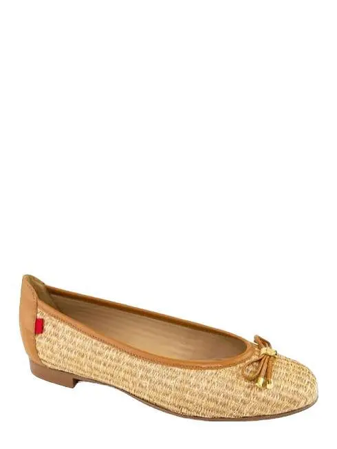 MARC JOSEPH NEW YORK Leather Tiebow Flat - Tan Raffia