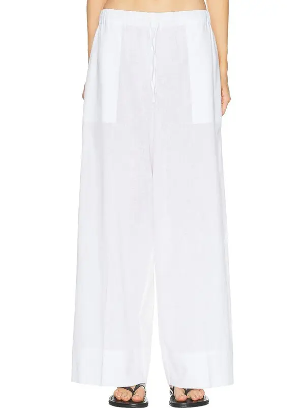 TOTEME Wide Leg Linen Drawstring Pants - White