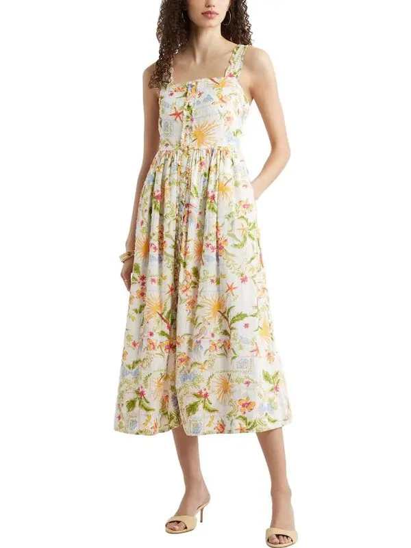 Chelsea28 Embroidered Print Sleeveless Midi Dress - Ivory- Red Vida Solpatch