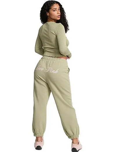 Pink Foldover Capri Joggers - Green
