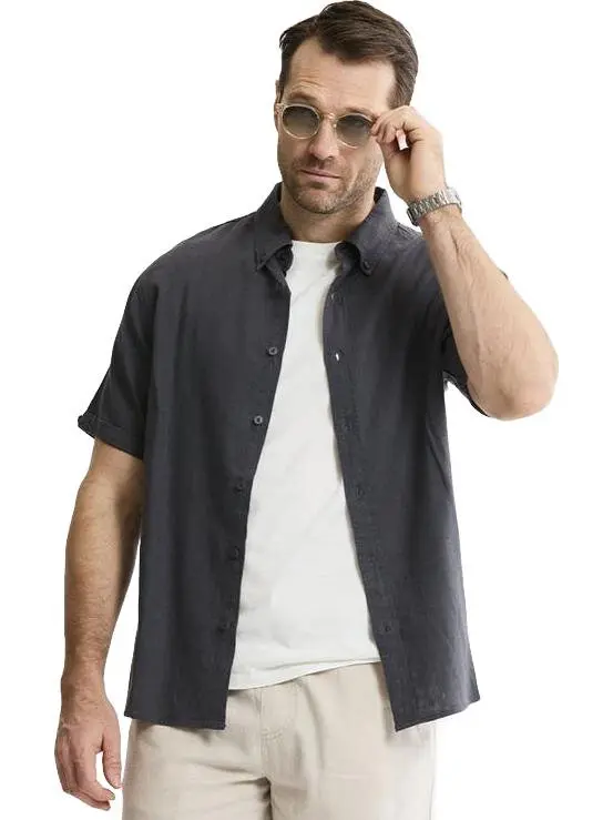 JACHS Linen Blend Short Sleeve Shirt - Asphalt