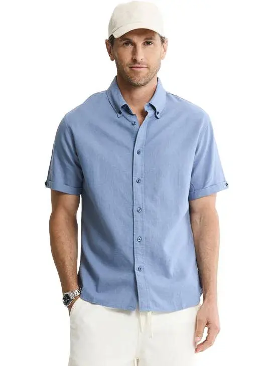 JACHS Linen Blend Short Sleeve Shirt - Horizon Blue