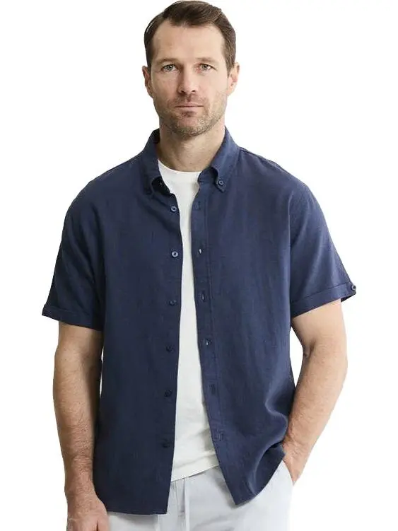 JACHS Linen Blend Short Sleeve Shirt - Indigo