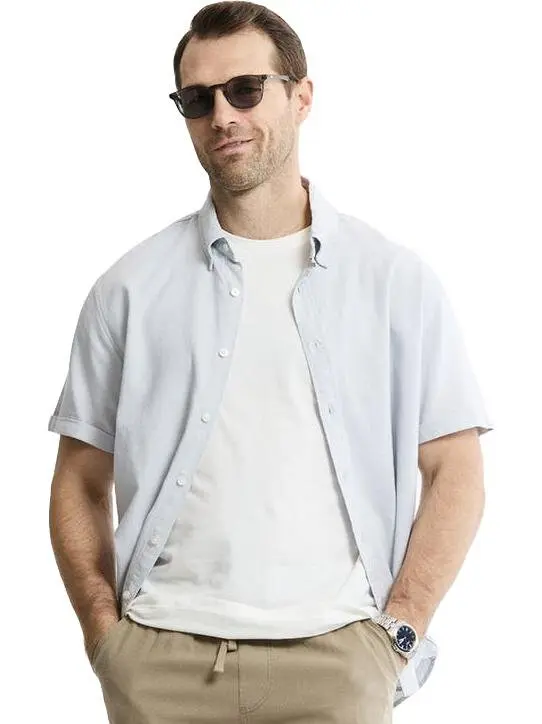 JACHS Linen Blend Short Sleeve Shirt - Light Grey