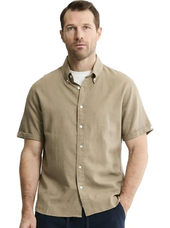 JACHS Linen Blend Short Sleeve Shirt - Mocha