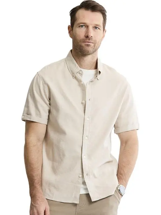 JACHS Linen Blend Short Sleeve Shirt - Stone