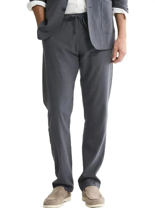 JACHS Linen Blend Drawstring Pants - Asphalt